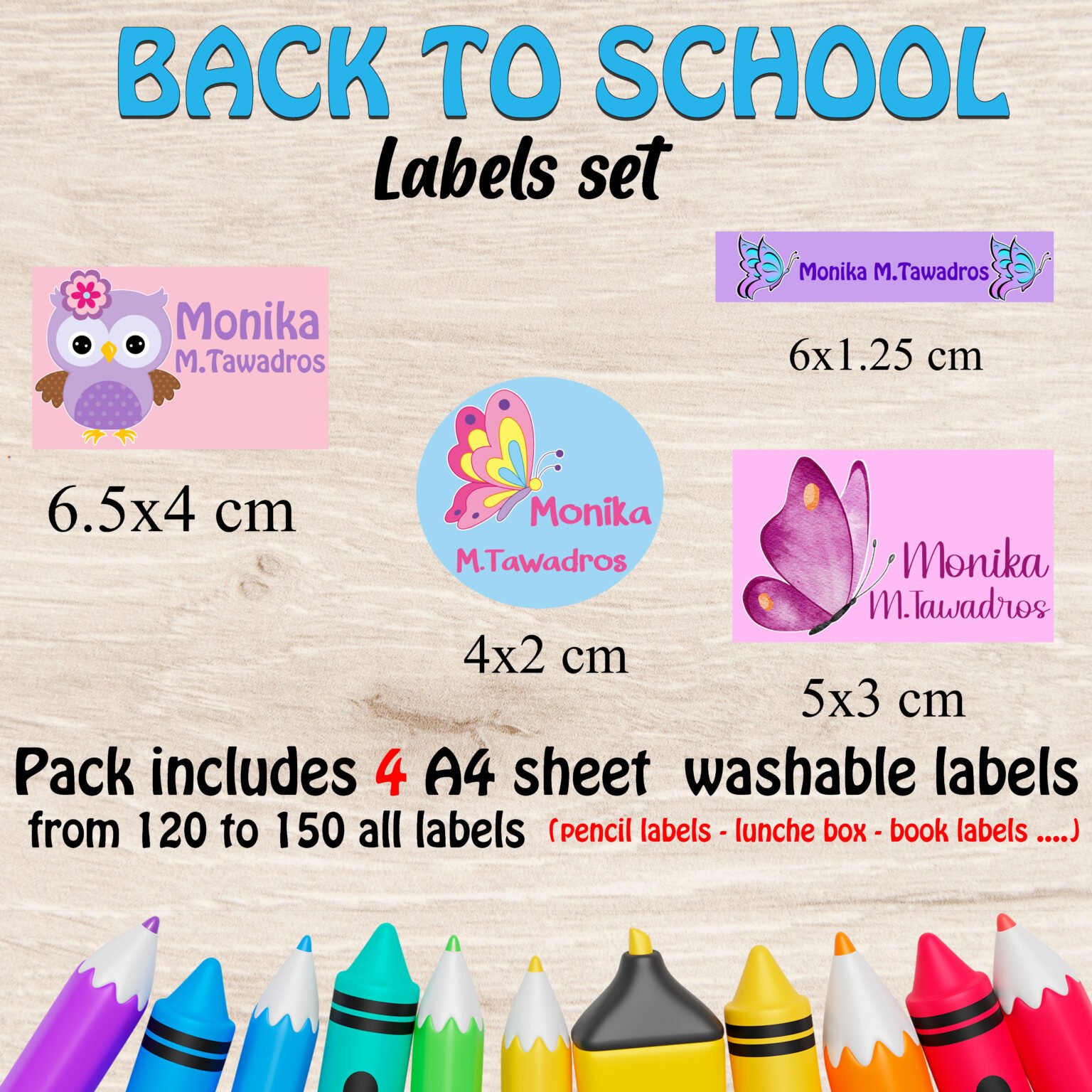 Butterfly school labels set